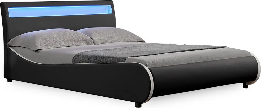 Corium® Moderní manželská postel HTB - 1042 - koženka - s LED podsvietením - 180x200cm (černá)