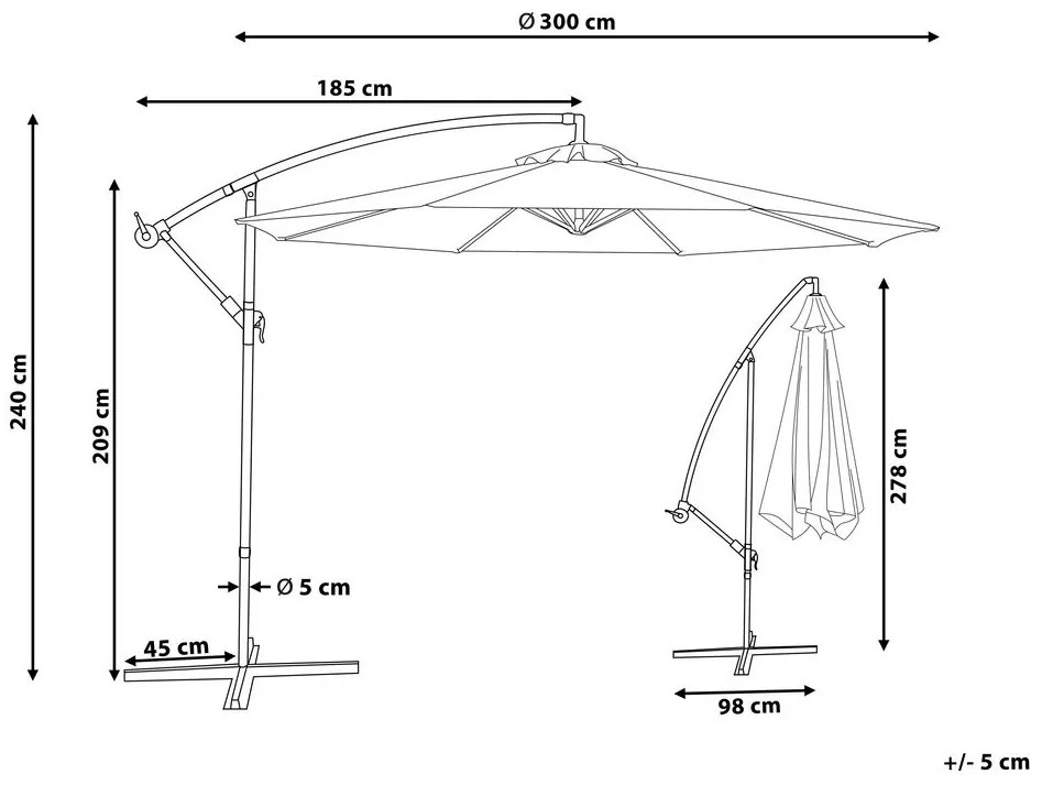 Venkovní zahradní slunečník červený 300cm RAVENNA Beliani