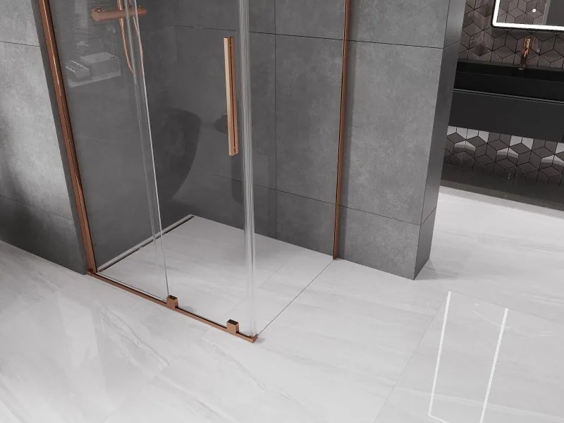 Mexen Velar, sprchový kout s posuvnými dveřmi 100(dveře) x 110(stěna) cm, 8mm čiré sklo, růžové zlato, 871-100-110-01-60