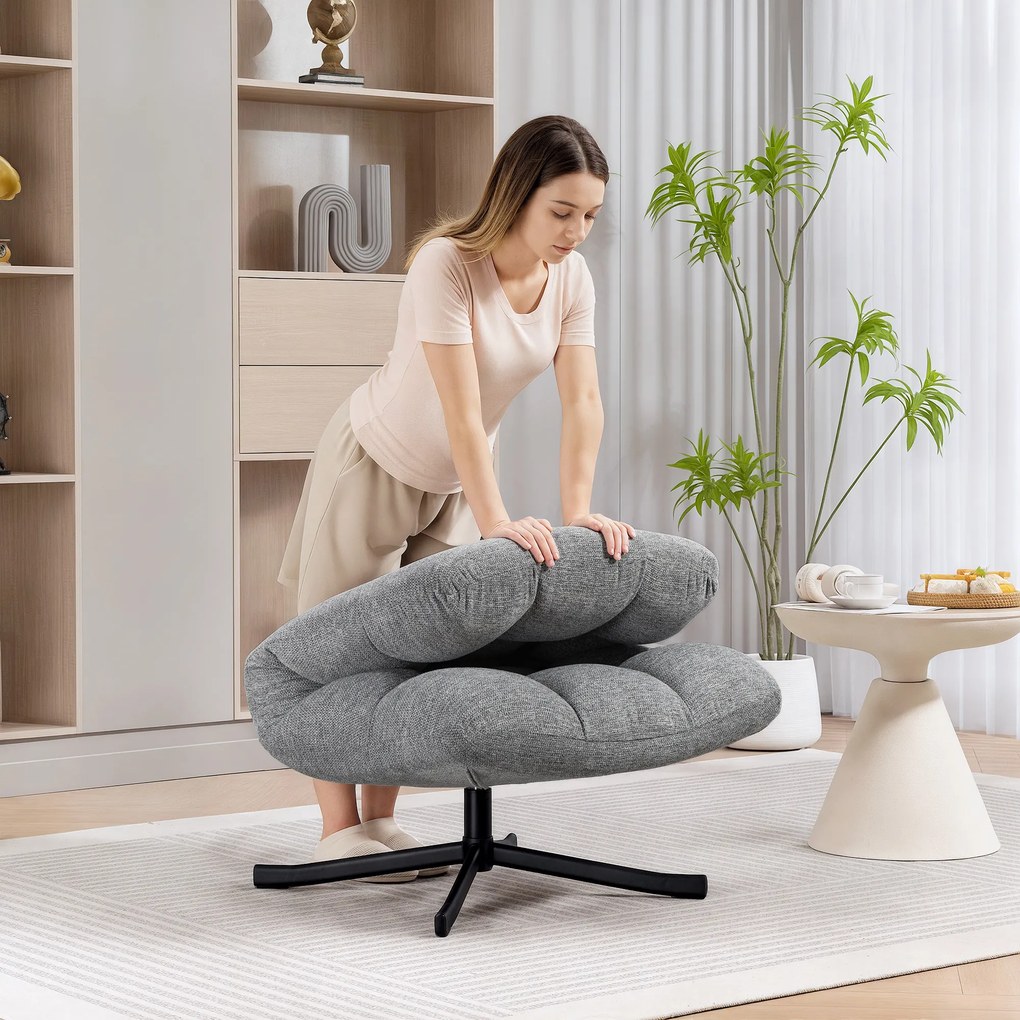 HOMCOM Otočné křeslo lounge s širokým sedákem, voděodpudivá chenille úprava, zkřížené ocelové nohy, šedá