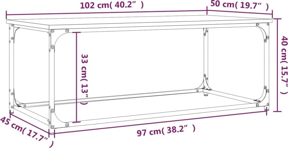 vidaXL Konferenční stolek 102x50x40 cm kompozitní dřevo a železo [823298] Barva: dub sonoma