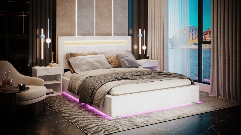 K&M postele Boxspring postel INFINITY s úložným prostorem a LED a USB Velikost postele: 200 × 200 cm, Výběr matrace: Taštičková zónová matrace - měkk…