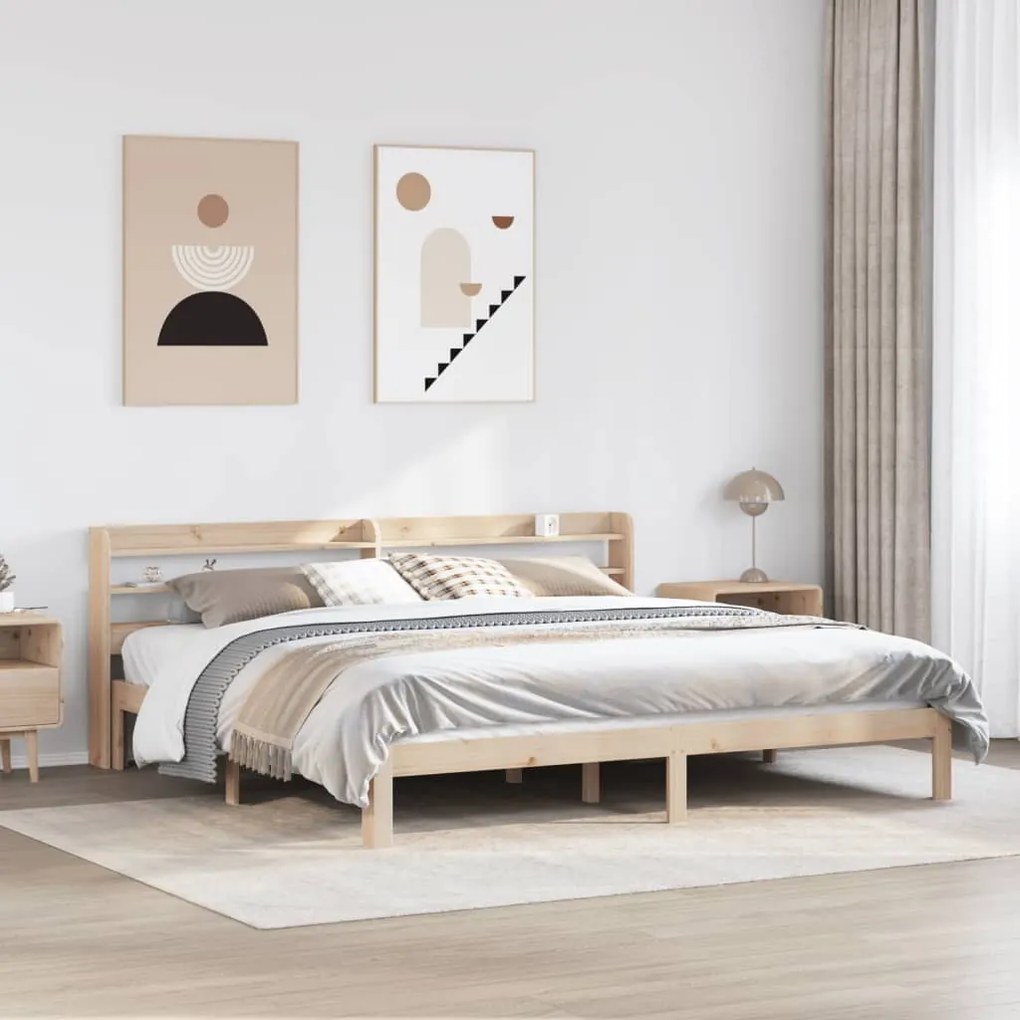 Rám postele s čelem 200 x 200 cm masivní borové dřevo 3306796