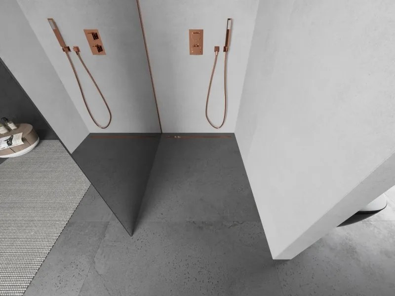 Mexen Kioto, sprchová zástěna Walk-In 140 x 200 cm, 8mm sklo vzor zrcadlo, měděný matný profil, 800-140-101-65-50
