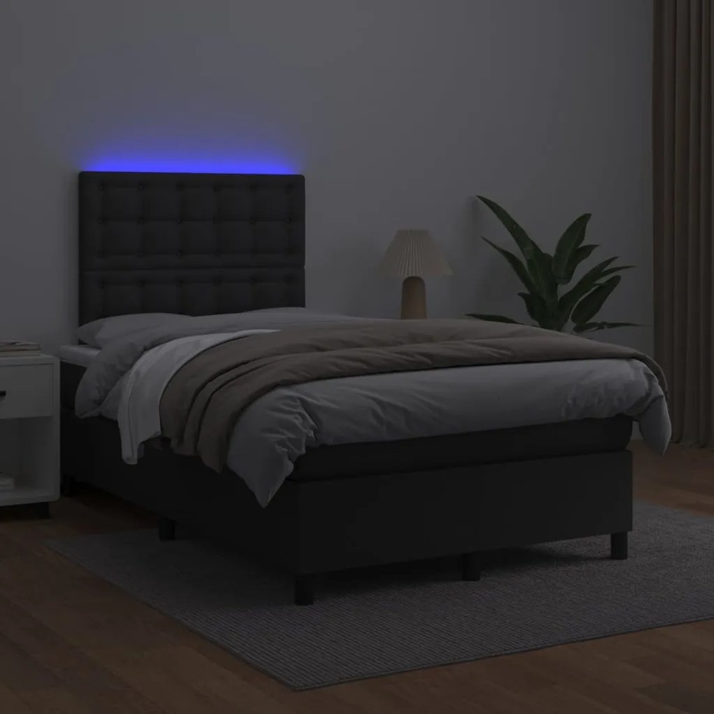 Box spring postel s matrací a LED černá 120x200 cm umělá kůže 3135933