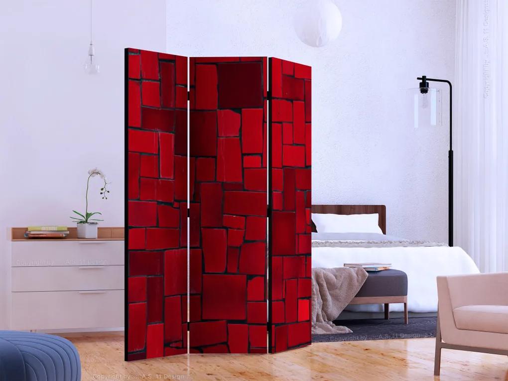 Pokojová zástěna Červená imaginace (3-dílný) - Mozaika v karmínových dlaždicích
