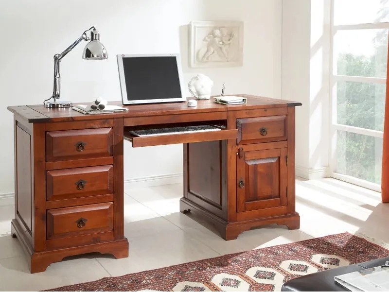 furniture-nabytek.cz - Masivní psací stůl Catello z borovice, lakovaný, hnědý – 160×70×78 cm