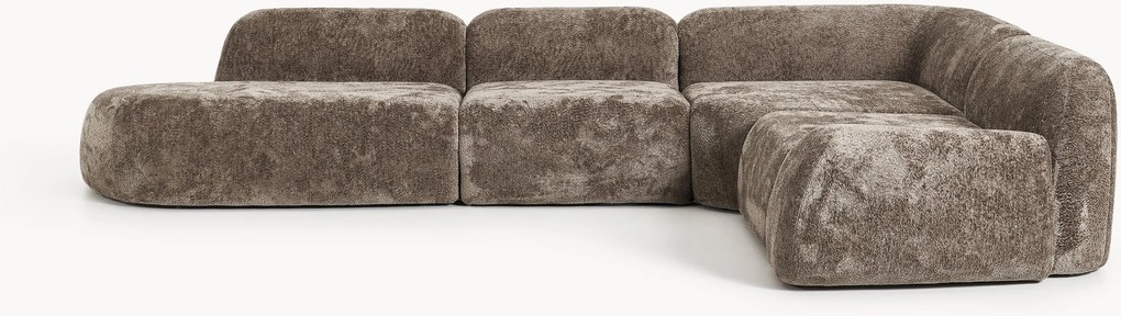 Modulární rohová XL pohovka z plyšového bouclé Wolke, 4místná