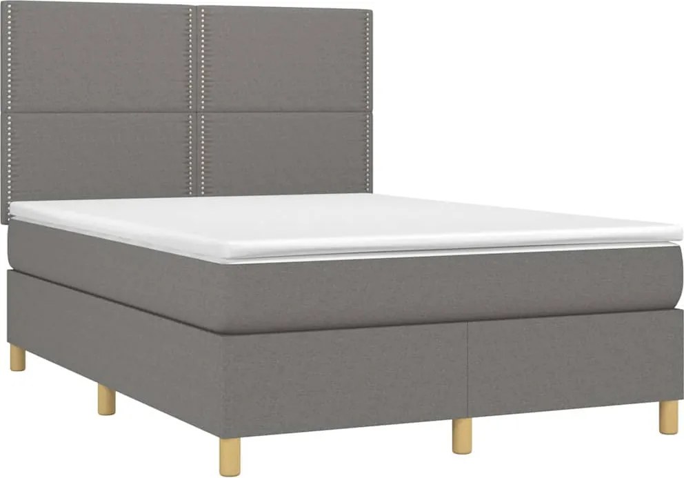 Box spring postel s matrací a LED tmavě šedá 140x200 cm textil 3135358