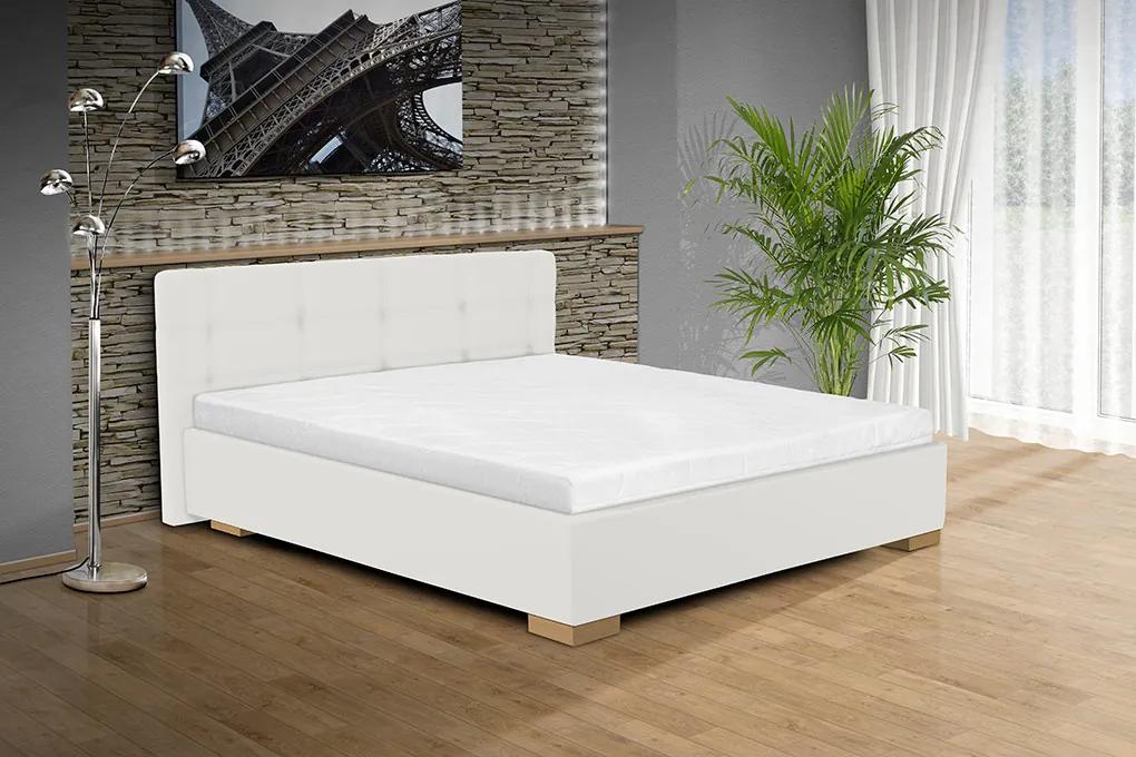 Manželská postel s úložným prostorem Alžběta Barva: eko kůže bílá, typ matrace: matrace masážní 15 cm