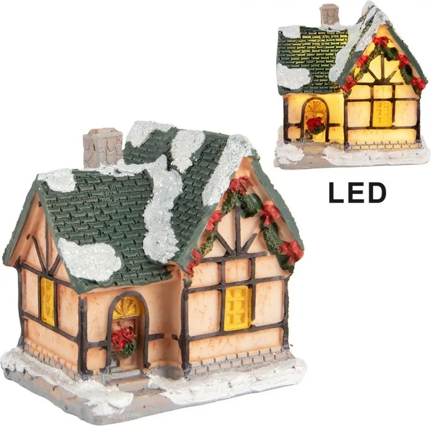 Dekorace malinký svítící béžový domek Manon LED - 6*5*6 cm
