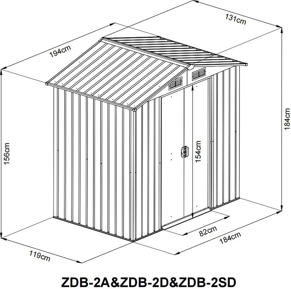Zahradní domek BestBerg ZDB-2A / 2,5 m² / 194 x 131 x 184 cm / šedá