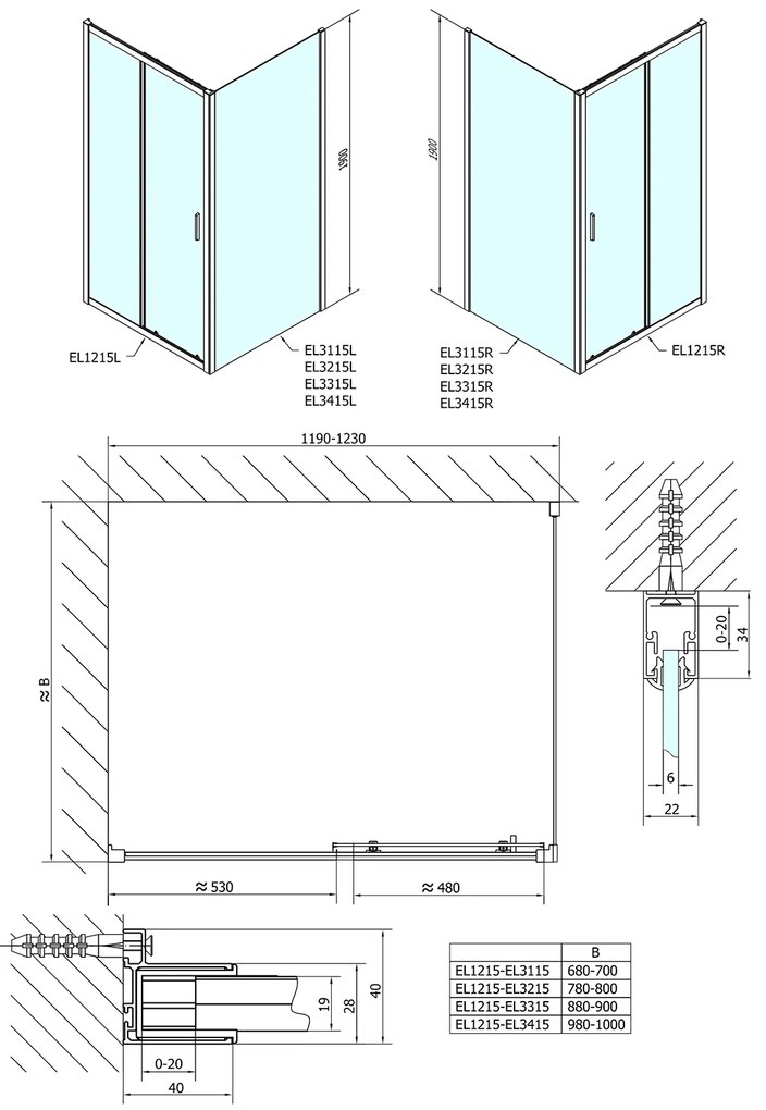 Polysan, Easy Line obdélníková sprchová zástěna 1200x900mm L/P varianta, EL1215EL3315