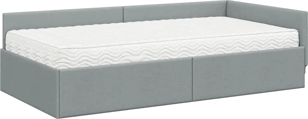 Rohový rám postele s matrací Jiný 2 ks Světle šedá textil 3393605
