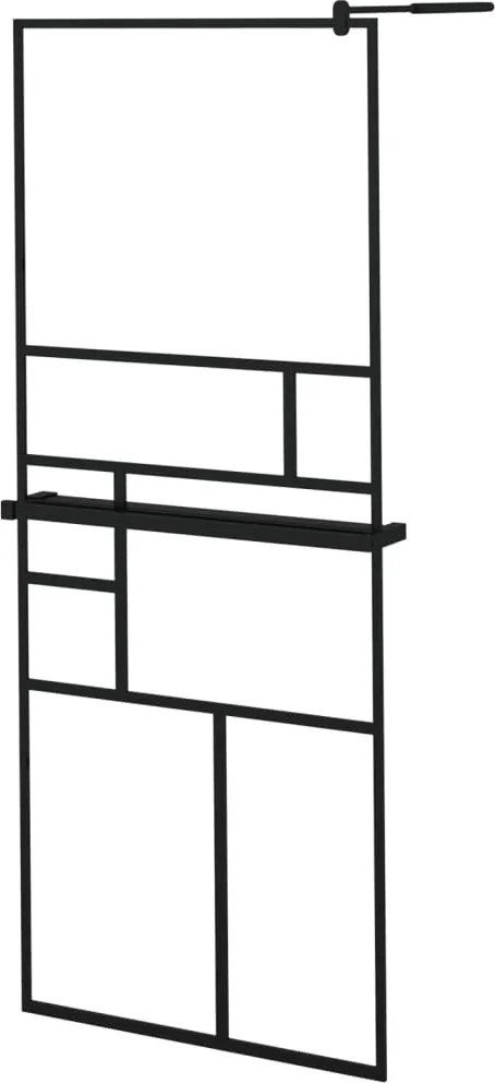 Zástěna do průchozí sprchy s policí černá 80x195 cm ESG/hliník 3185449
