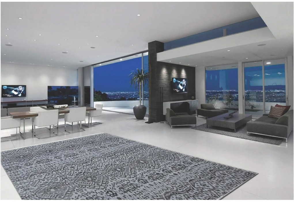 Diamond Carpets India, Ručně vázaný kusový koberec Diamond DC-EKT L silver/black, 365x457, šedá, chodba / předsíň
