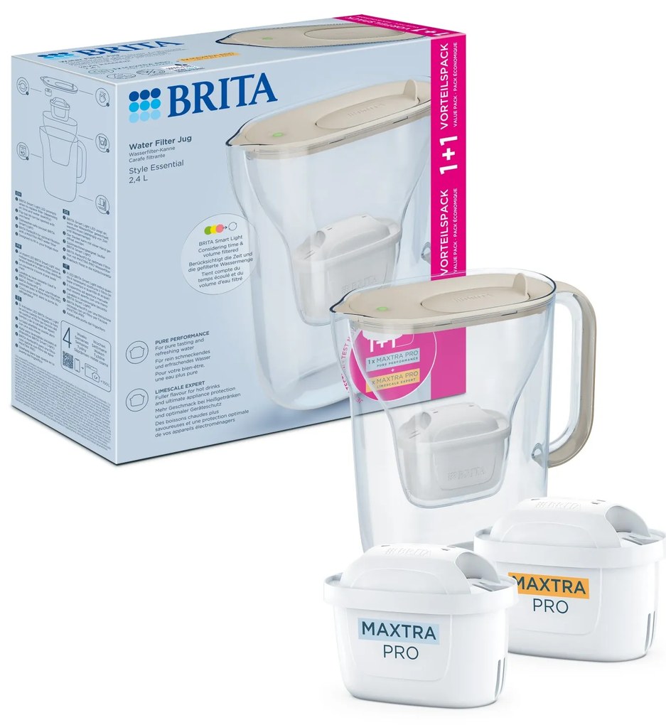 Brita Filtrační konvice Style Essential +2 filtry Maxtra Pro (Hard Water a Pure Performance), písková 1057797