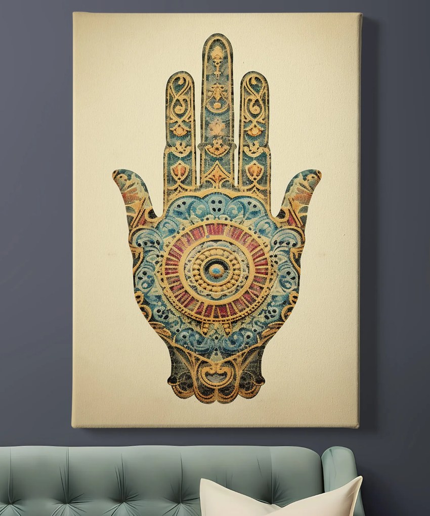 Obraz na plátně - Hamsa vintage FeelHappy.cz Velikost obrazu: 100 x 150 cm