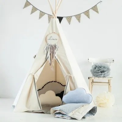 Dětské Týpí / Teepee - Šedé bambulky  900