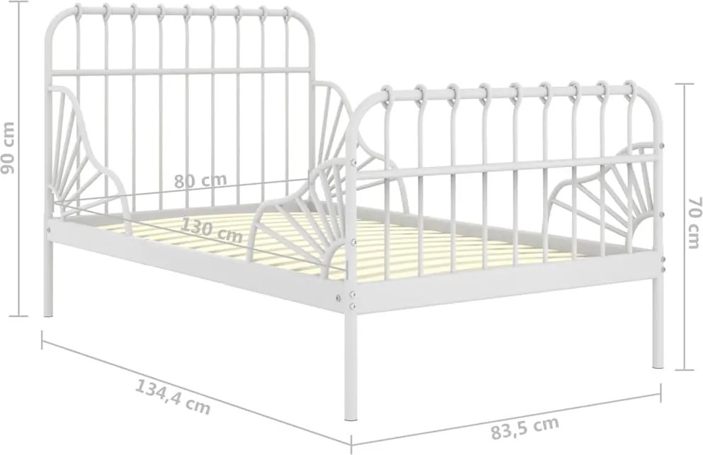 Prodloužitelný rám postele bílý kov 80 x 130/200 cm 324741