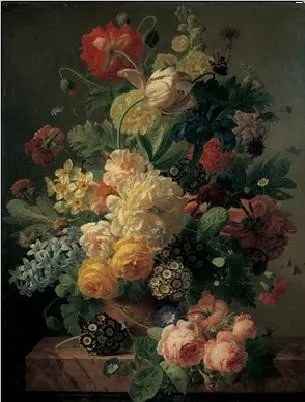Obraz, Reprodukce - Květiny ve váze na mramorovém stole, 1816, Van Dael J., (60 x 80 cm)