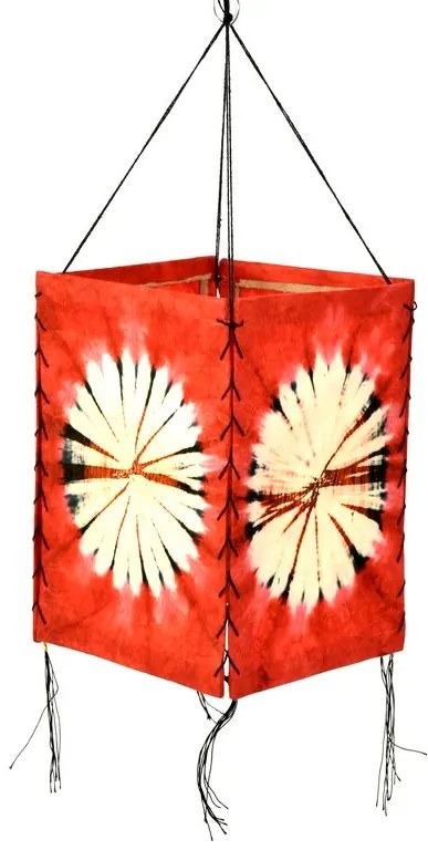 Sanu Babu Stínidlo, červené, čtyřboké, batika kruh, barvený rýžový papír, 18x26cm