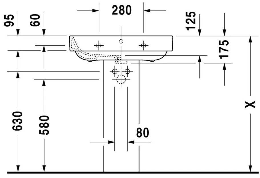 Duravit Happy D.2 - Umyvadlo, 3 otvory pro armaturu propíchnuté, 65 x 50 cm, bílé 2316650030