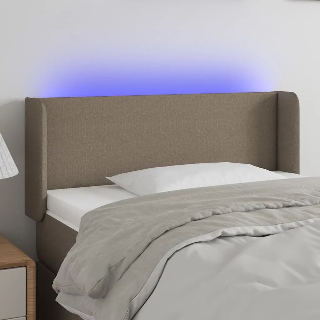 Čelo postele s LED taupe 93 x 16 x 78/88 cm textil