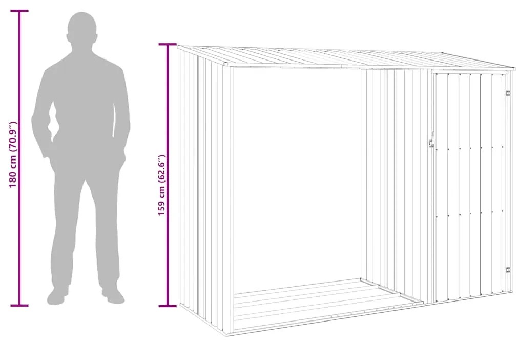 vidaXL Marketos Zahradní kůlna na dříví šedá 245 x 98 x 159 cm pozinkovaná ocel