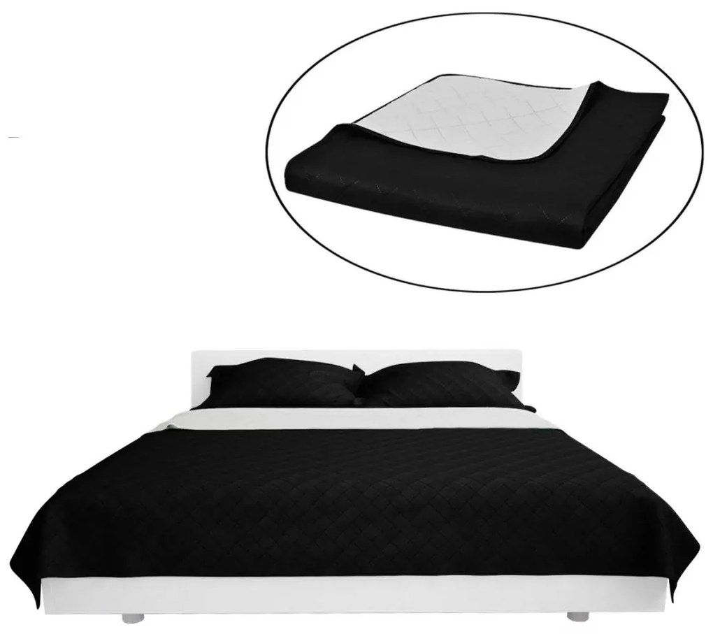 Oboustranný prošívaný přehoz na postel - černobílý | 230x260 cm