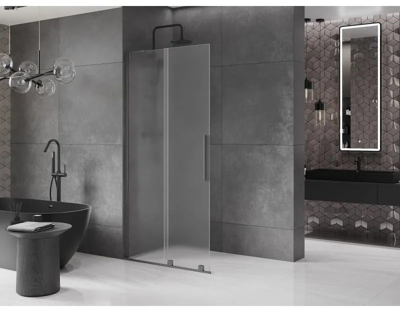 Mexen Velar L, posuvná sprchová zástěna Walk-in 100 x 200 cm, 8mm sklo námraza, grafit broušený, 871-100-003-33-66