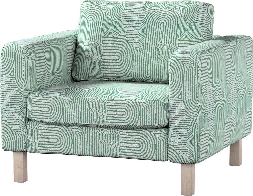 Potah na křeslo IKEA Karlstad, krátký barva zelená látka pletený vzor, vzorované