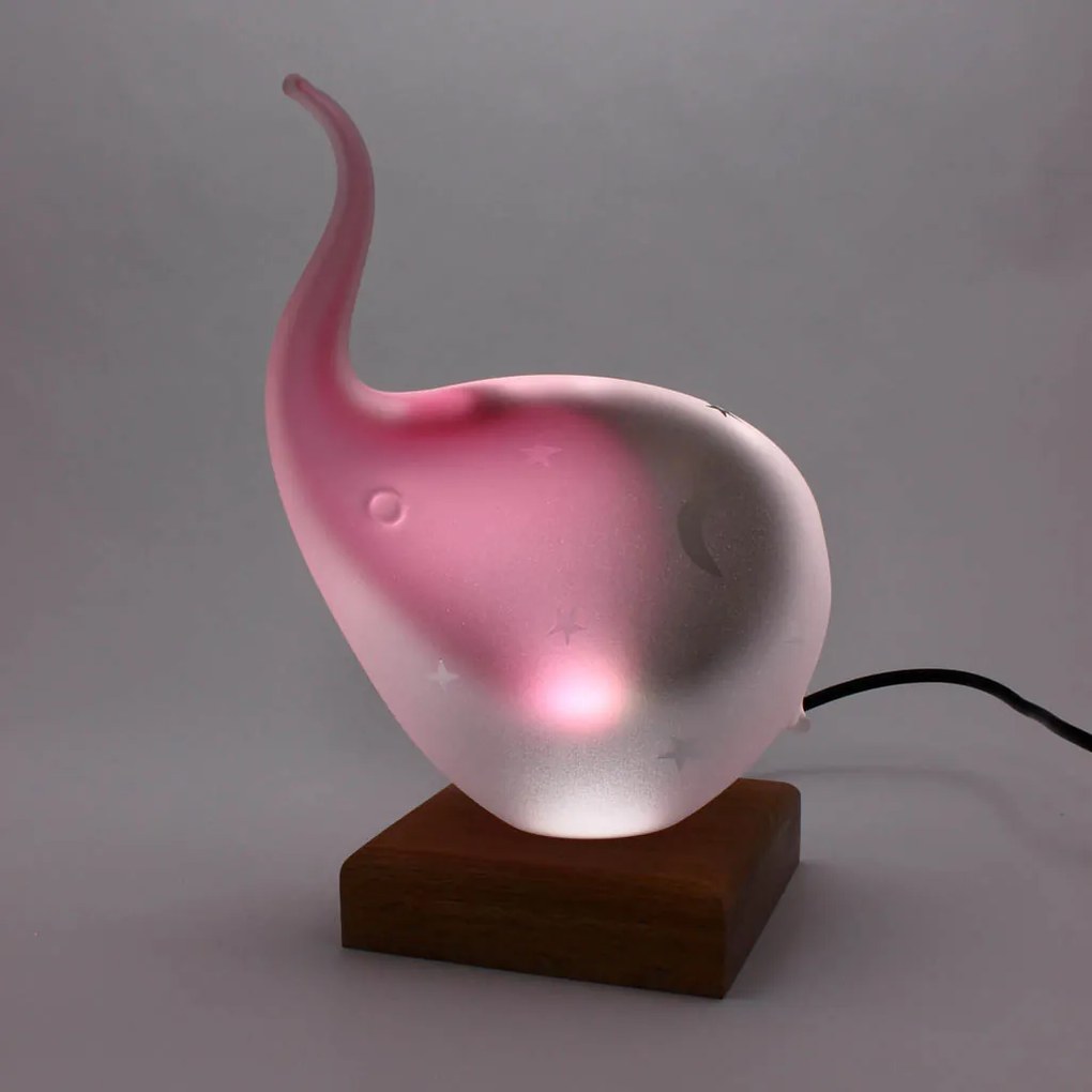 Skleněná lampa - slon, LOVE - růžová a kouřově černá, 22 cm | České sklo od Artcristal Bohemia