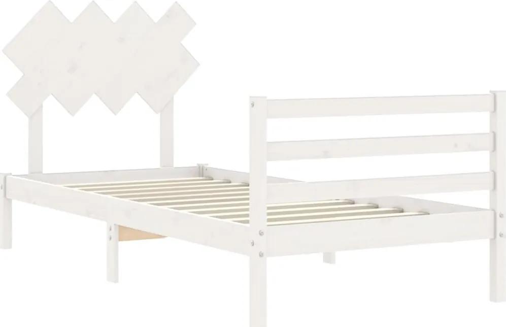 vidaXL Rám postele s čelem 100 x 200 cm masivní dřevo [3195279] Barva: Bílá
