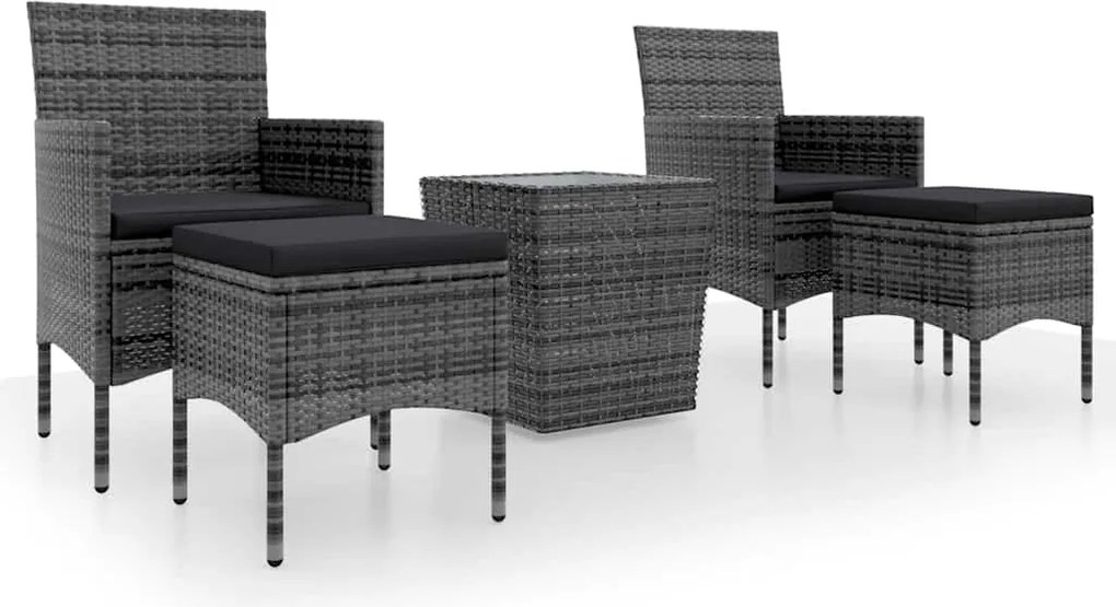 5dílný zahradní bistro set polyratan a tvrzené sklo šedý 3058369