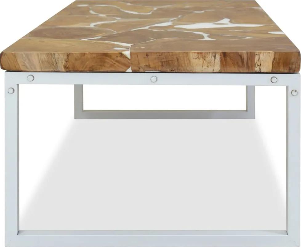 vidaXL Konferenční stolek teak a pryskyřice 110 x 60 x 40 cm [244553] Barva: Bílá