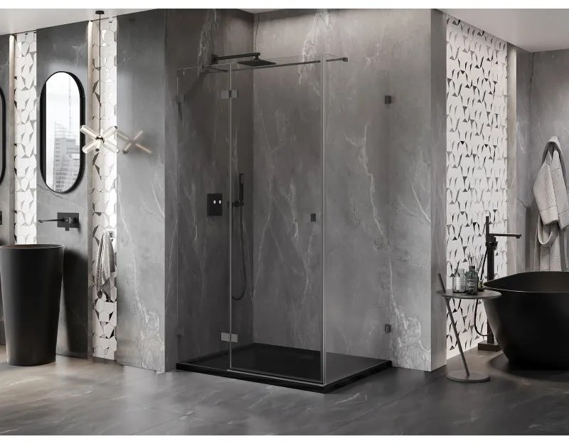 Mexen Lunar T, sklápěcí sprchový kout levý 110 x 70 cm, 8mm čiré sklo, grafitový profil, 834T-110-070-95-00-L