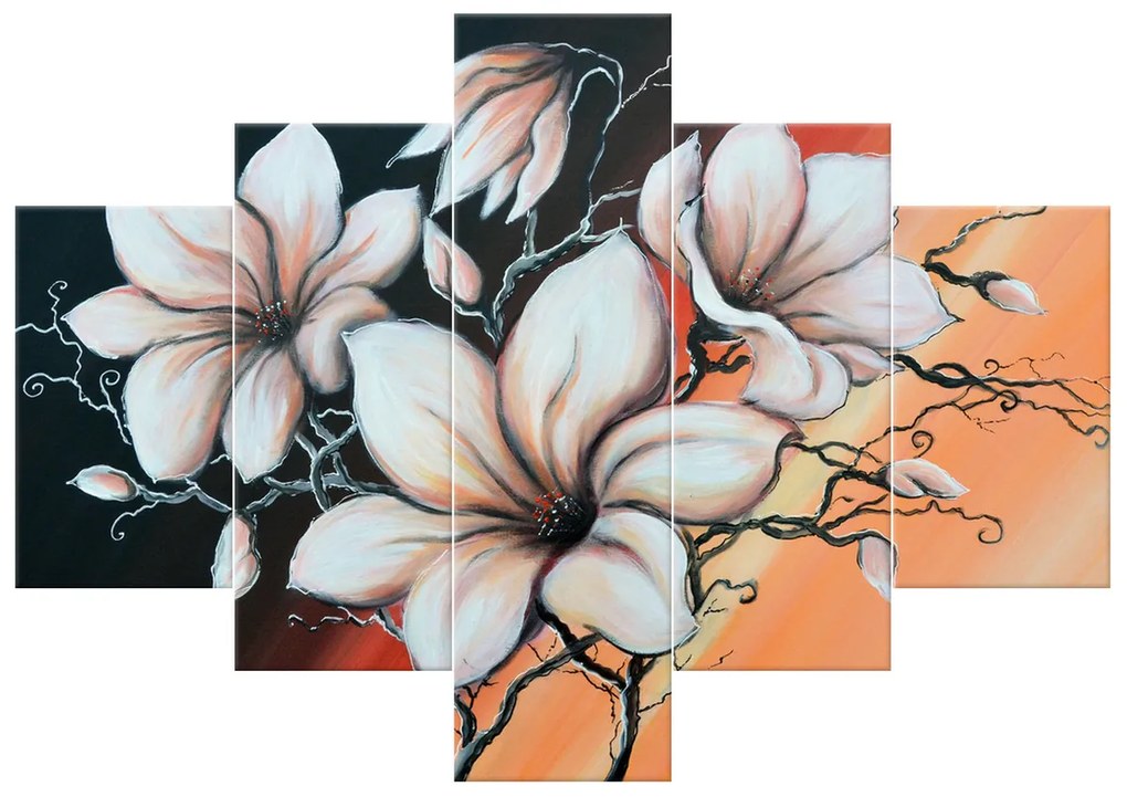 Gario Ručně malovaný obraz Magnolie při západu - 5 dílný Rozměry: 150 x 105 cm