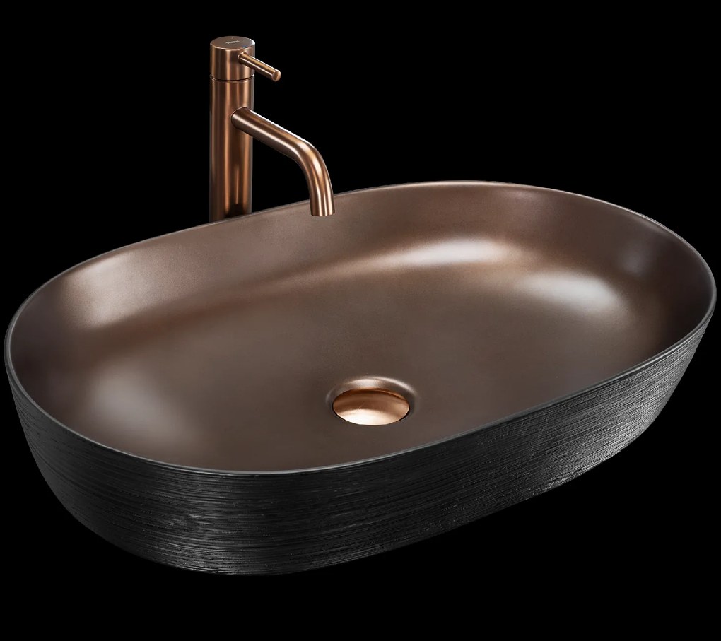Rea Cleo, umyvadlo na desku 605x410x140 mm, měděná matná-černá, REA-U6383