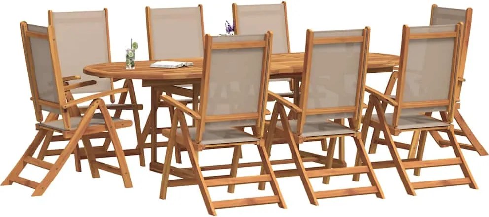 9dílný zahradní jídelní set masivní akáciové dřevo a textilen 3279319