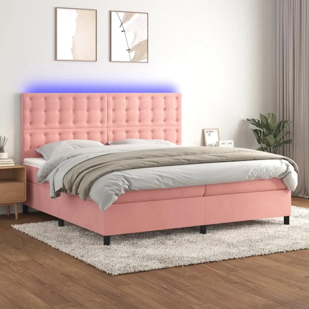 Box spring postel s matrací a LED růžová 200x200 cm samet,  3136388