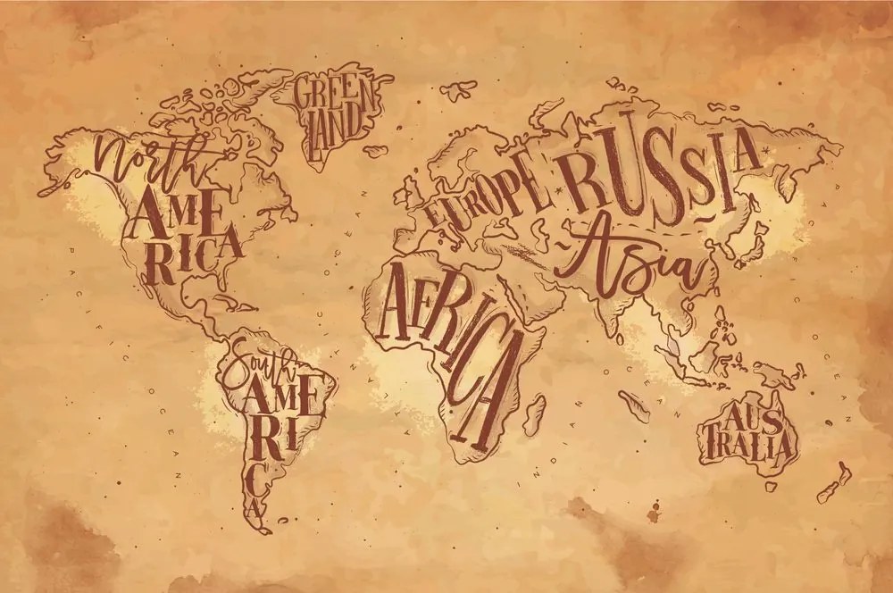 Samolepící tapeta moderní mapa světa na vintage podkladu - 225x150 cm