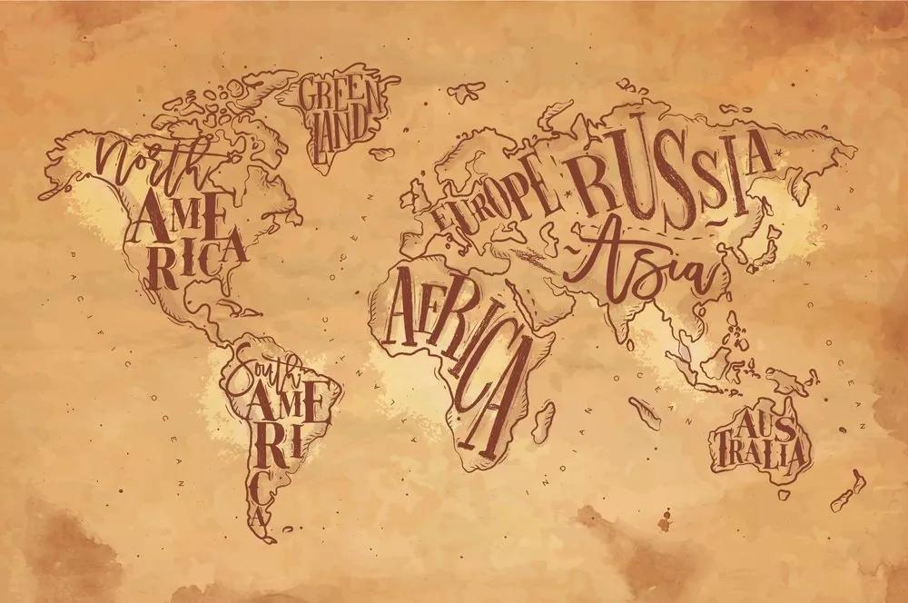 Samolepící tapeta moderní mapa světa na vintage podkladu - 375x250 cm