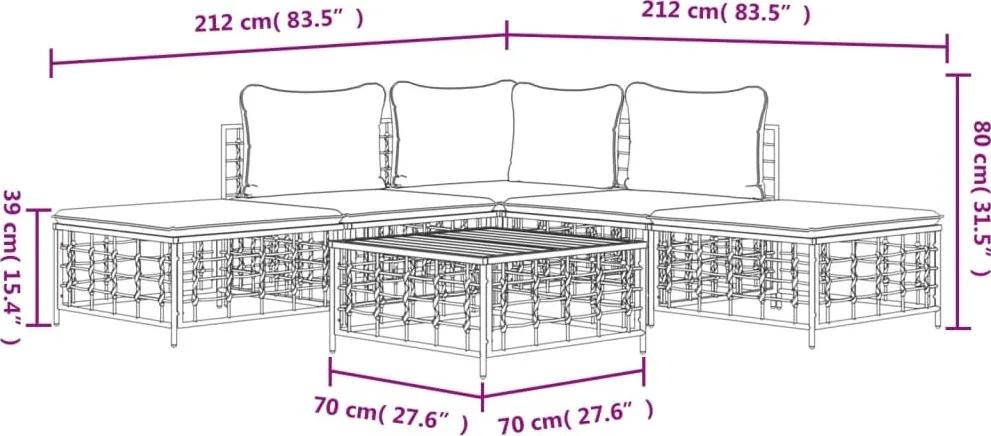 vidaXL 6dílná zahradní sedací souprava s poduškami antracit polyratan [3186759] Barva polštáře: Tmavě šedá