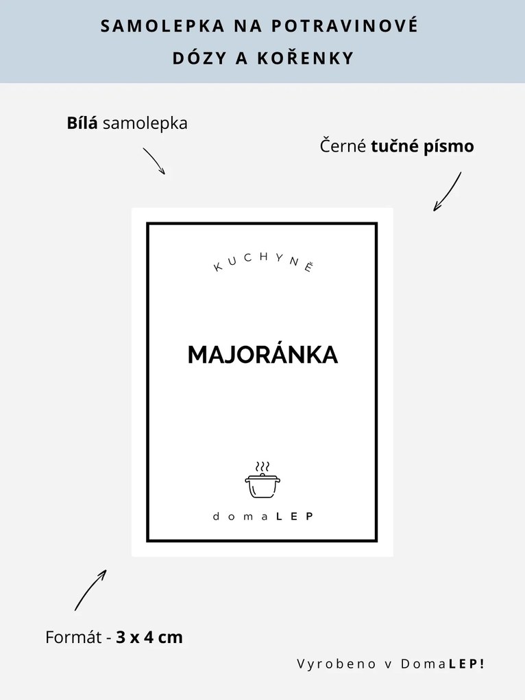 Samolepka na kořenky MAJORÁNKA bílá 3 × 4 cm tučné písmo
