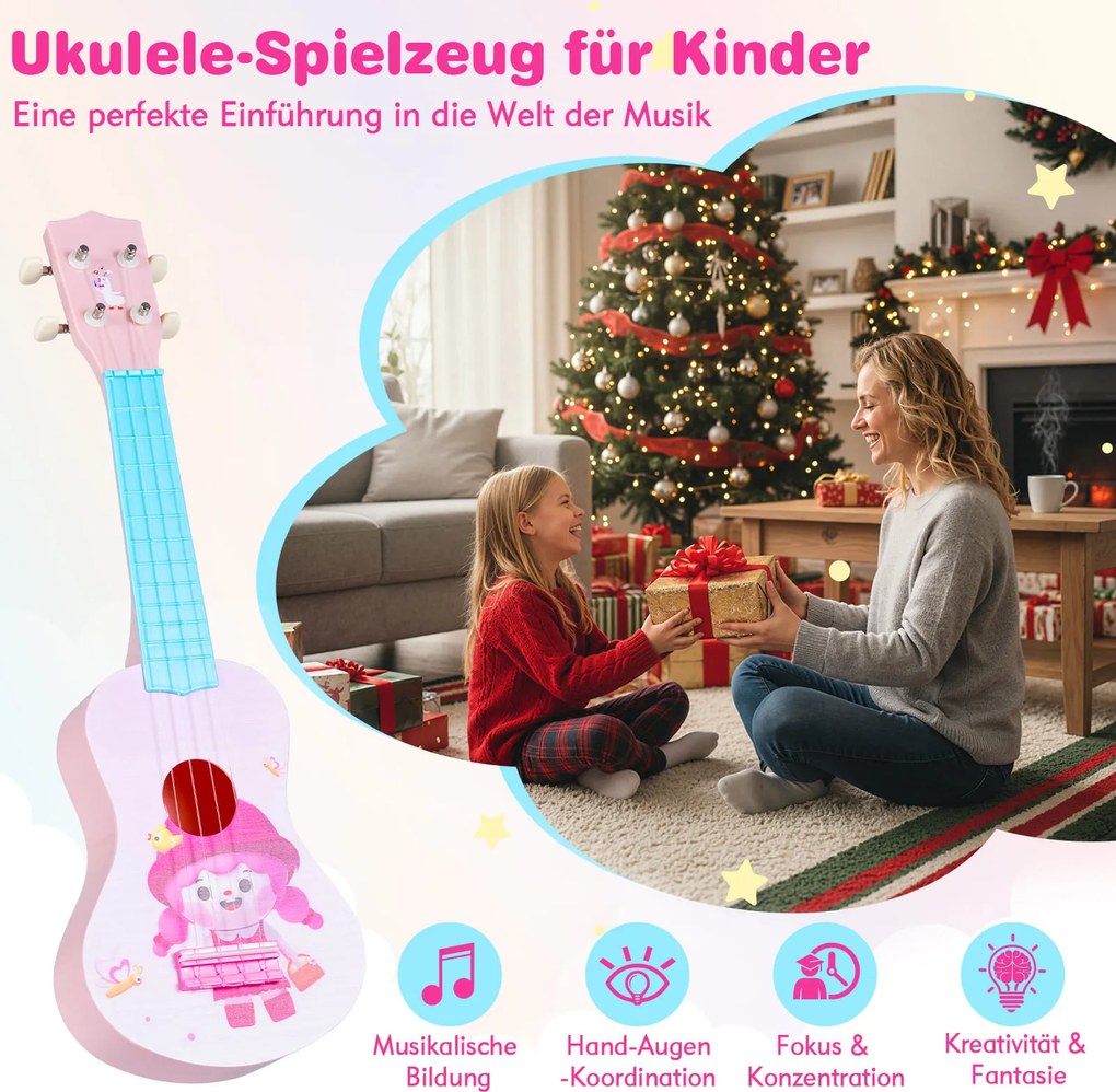 Costway 21 Palcové ukulele pro děti Mini hračkové ukulele s 4 nylonovými