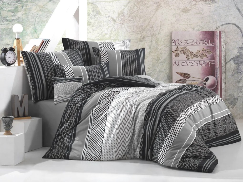 Povlečení bavlna 140x200, 70x90cm Sorento black Zapínání: nitěný knoflík