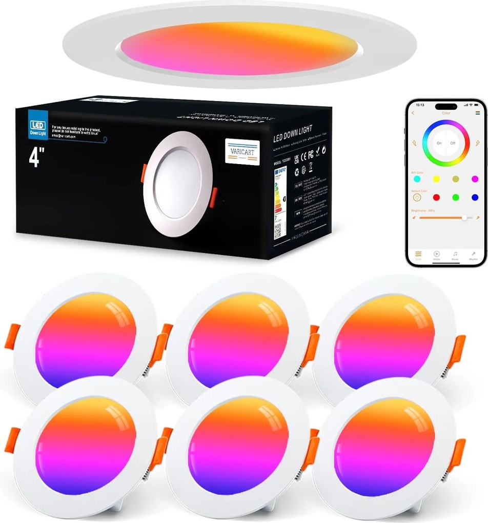 Inteligentní Led stropní svítidla Alexa, 10W Bluetooth Rgb 95-110mm 6 Ks