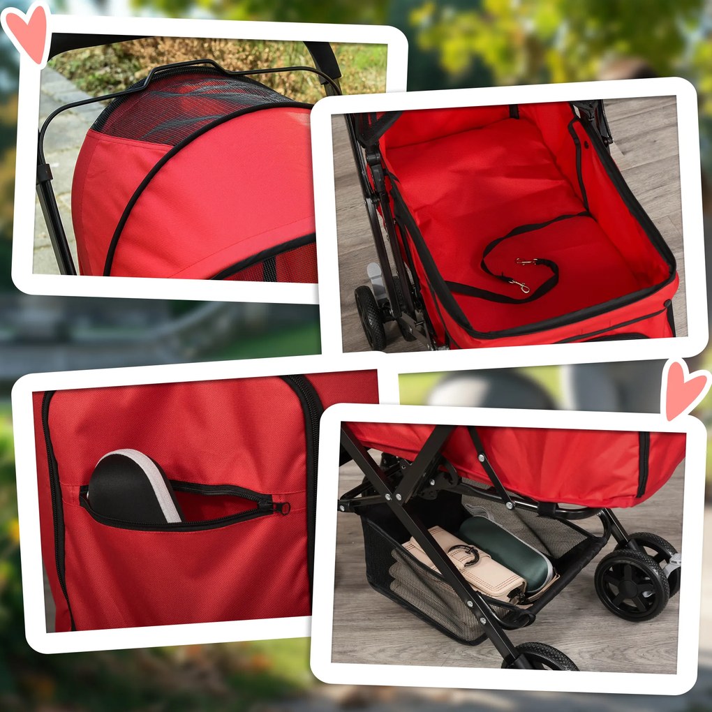 PawHut Kočárek pro psy Oxford Red 76,5x52x95cm Malí psi a kočky