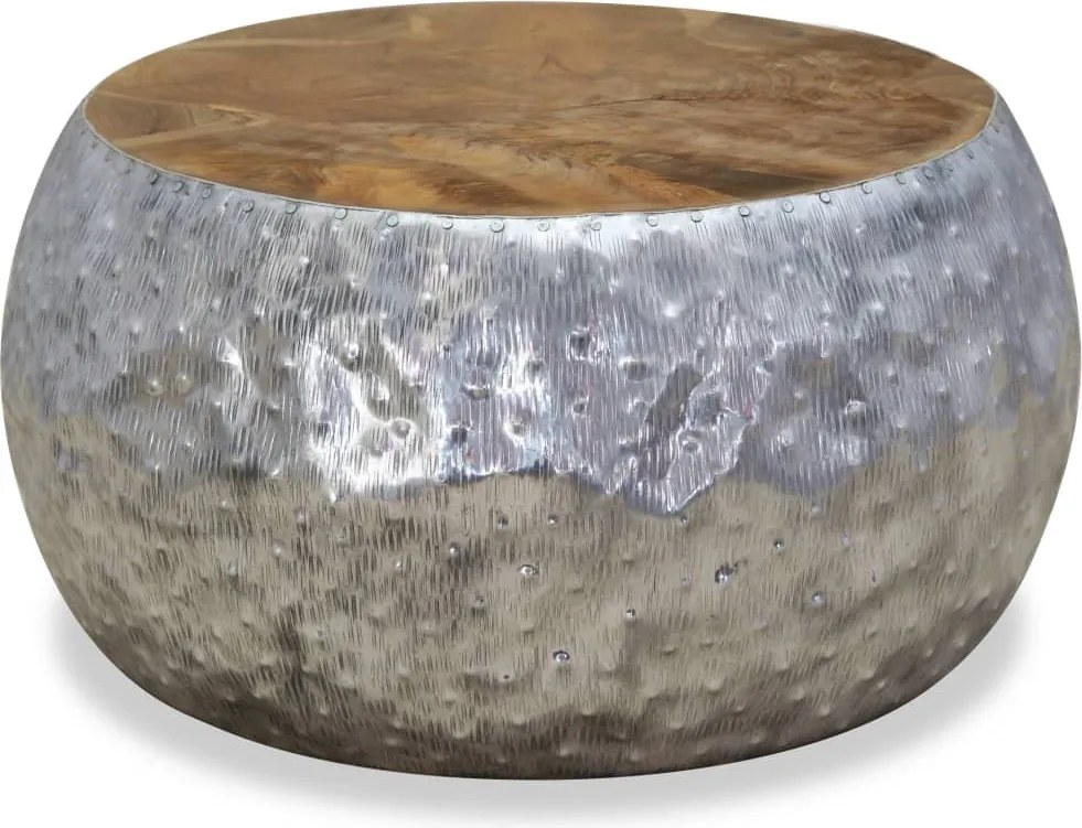 Konferenční stolek, hliník a teak, 60x60x30 cm 244549